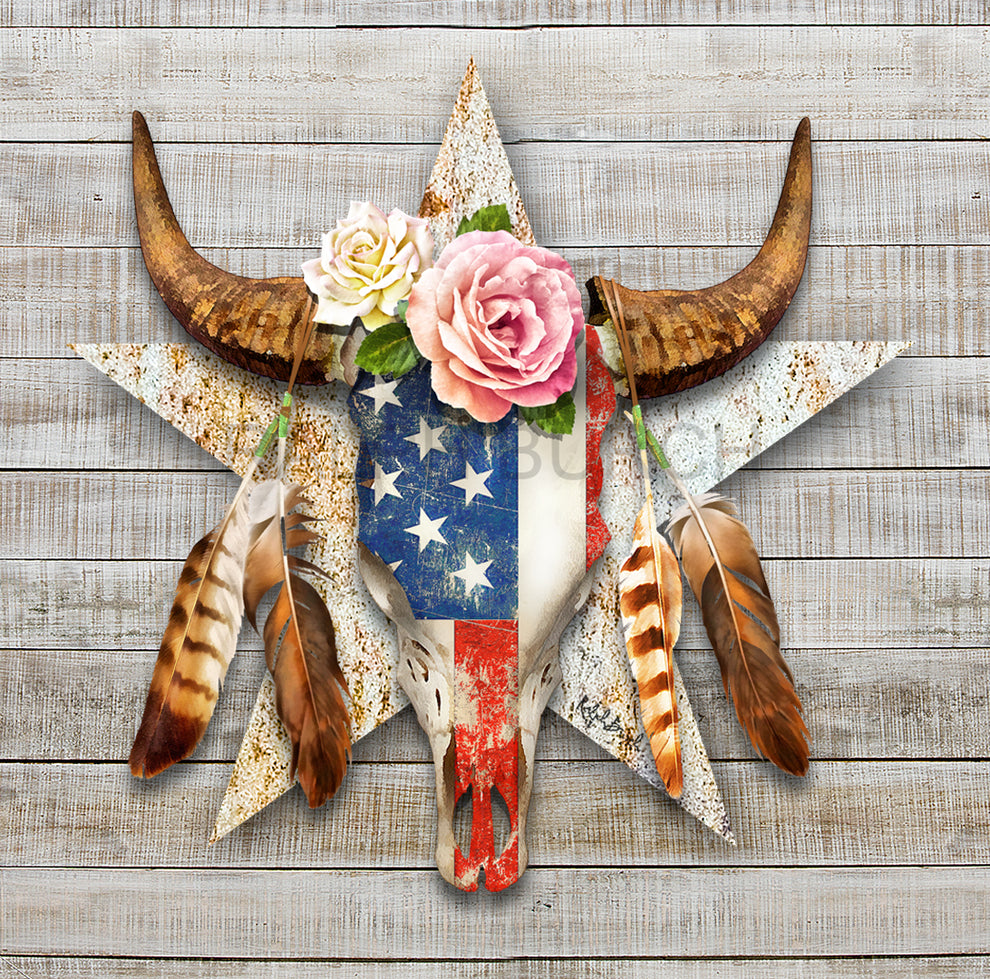 3D Metal Bull Skull Wall Art-American Flag Western Decor by Ralph Burch ...